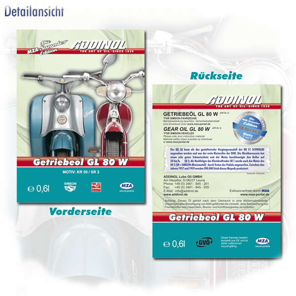Getriebeöl "ADDINOL" GL 80 W Motiv: Simson KR50/SR2 · Zweirad Schubert